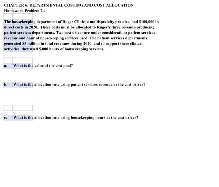Solved CHAPTER 6: DEPARTMENTAL COSTING AND COST ALLOCATION | Chegg.com