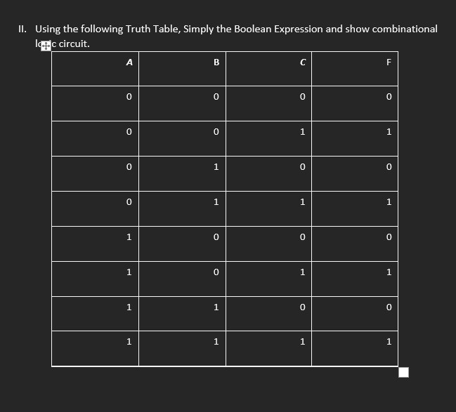 Solved Ii using The Following Truth Table Simply The