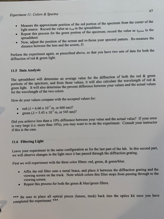 Solved Experiment 11: Colors & Spectra Experiment 11 Colors | Chegg.com