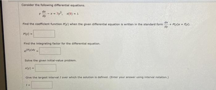 Solved Consider the following differential equations. | Chegg.com