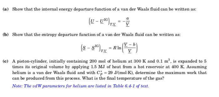 Solved (a) Show that the internal energy departure function | Chegg.com