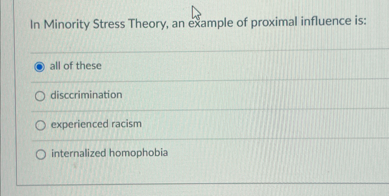 Solved In Minority Stress Theory, an example of proximal | Chegg.com