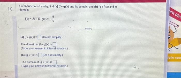 Solved Given functions f and g, find (a)(f∘g)(x) and its | Chegg.com