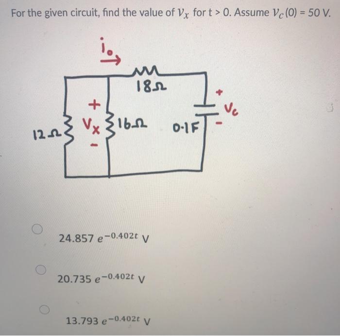 Solved For the circuit shown below, determine Vc(t) for t>0. | Chegg.com