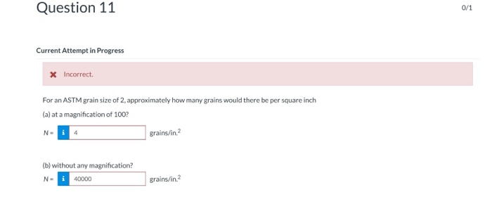 Solved Question 11 Current Attempt in Progress X Incorrect | Chegg.com