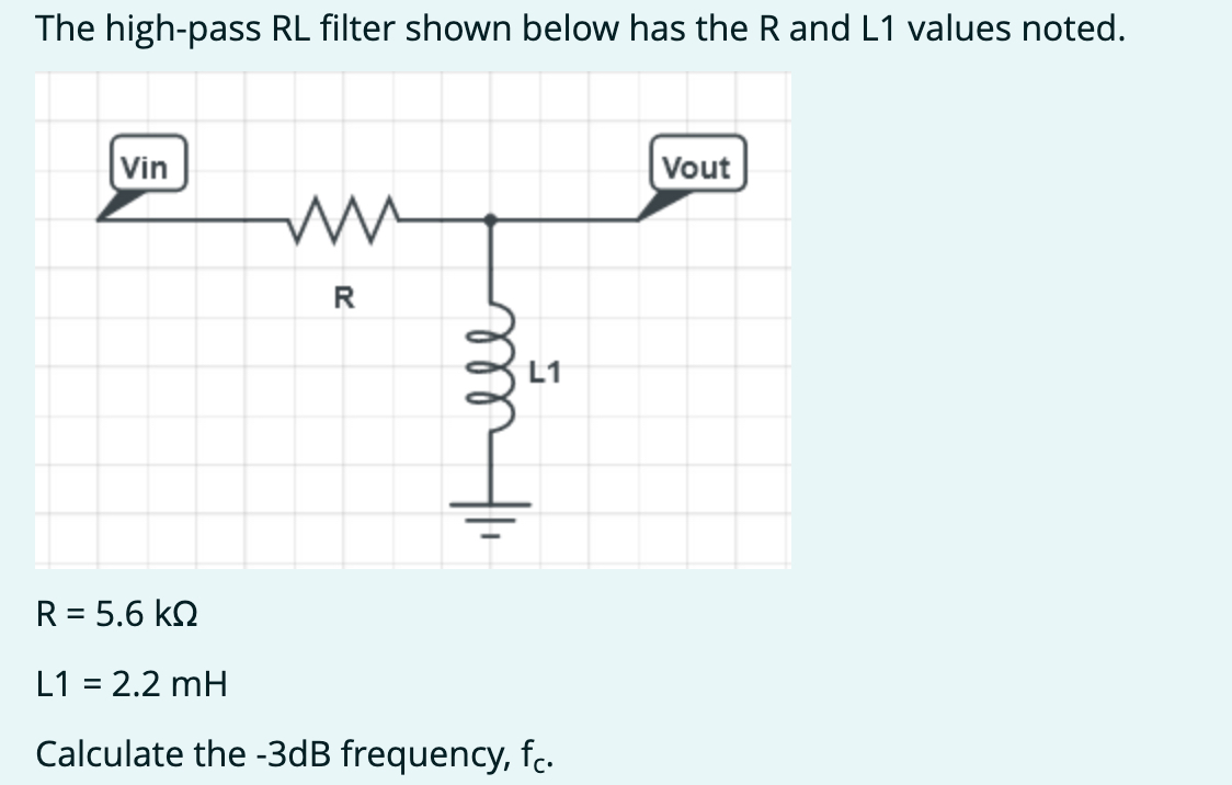 Solved The high-pass RL filter shown below has the R and L 1 | Chegg.com