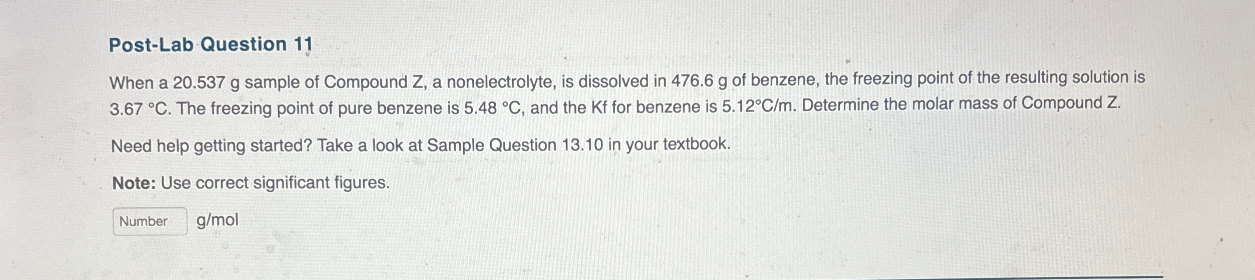 Solved Post-Lab Question 11When a 20.537g ﻿sample of | Chegg.com