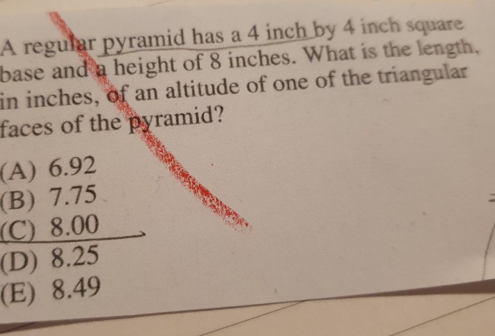 Solved A regular pyramid has a 4 inch by 4 inch square base | Chegg.com