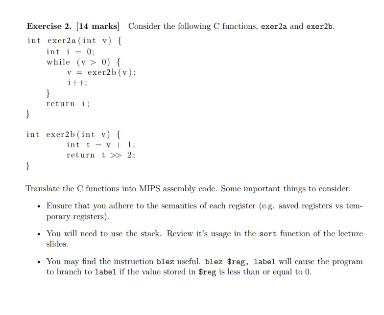 Solved Exercise 2. [14 ﻿marks] ﻿Consider the following C | Chegg.com