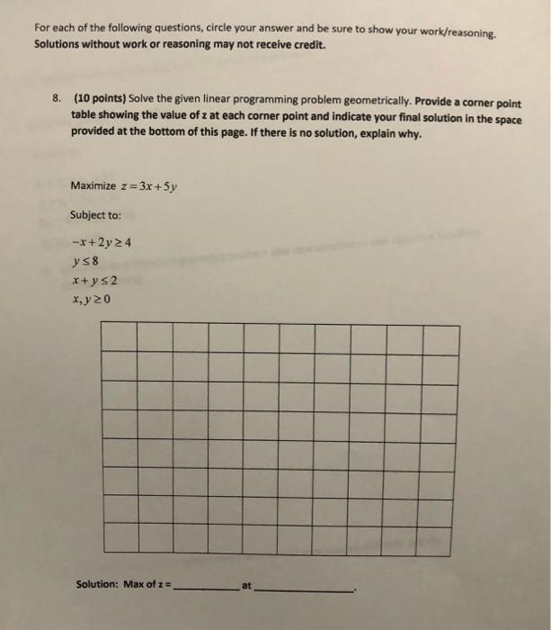 Solved For each of the following questions, circle your | Chegg.com
