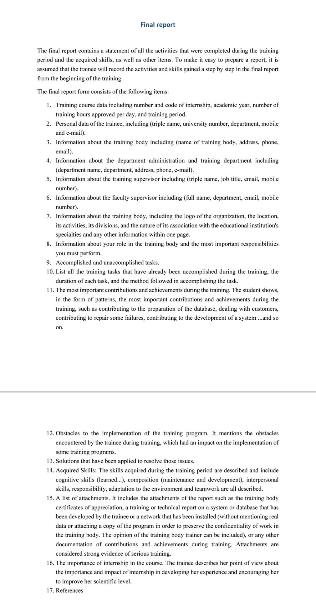 Solved The final report contains a statement of all the | Chegg.com
