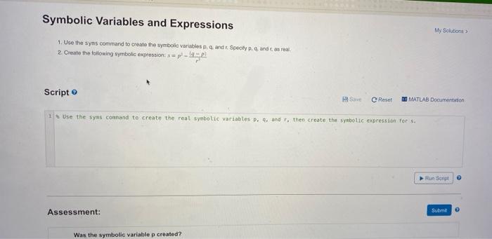 Solved Symbolic Variables and Expressions My Solutions 1. | Chegg.com