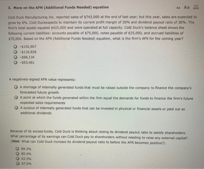 Solved 3. More on the AFN (Additional Funds Needed) equation | Chegg.com