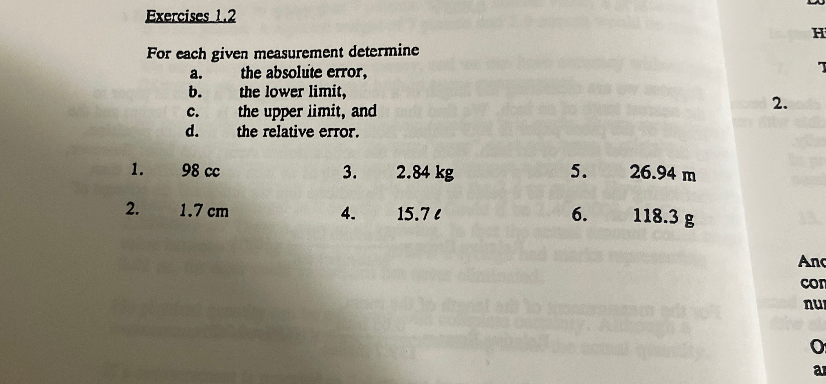 Solved Exercises 1.2For each given measurement determinea. | Chegg.com