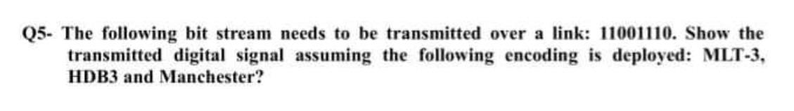 Solved Q5- The following bit stream needs to be transmitted | Chegg.com