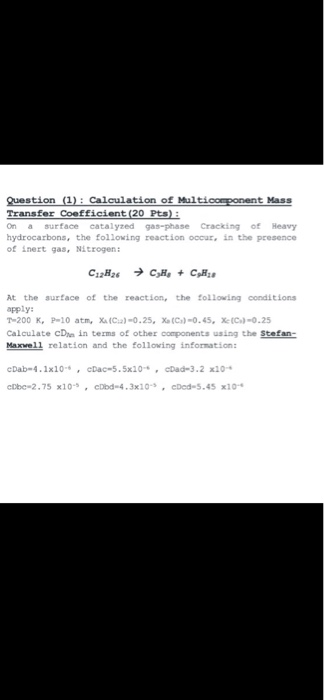 Question (1): Calculation of Multicomponent Mass | Chegg.com