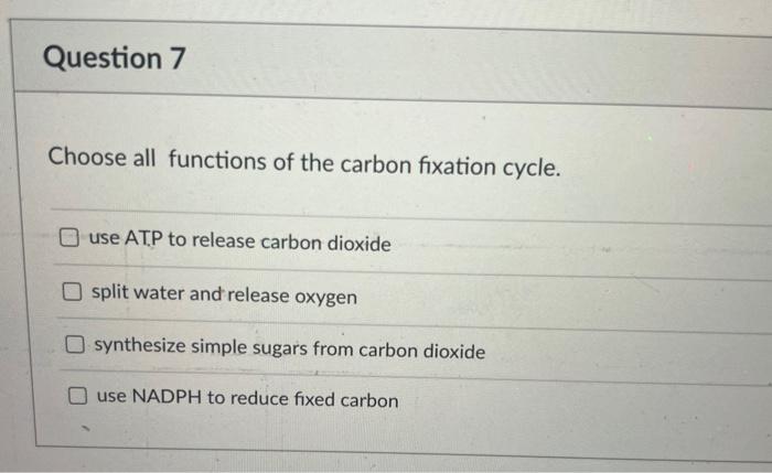 Solved Choose all functions of the carbon fixation cycle. | Chegg.com