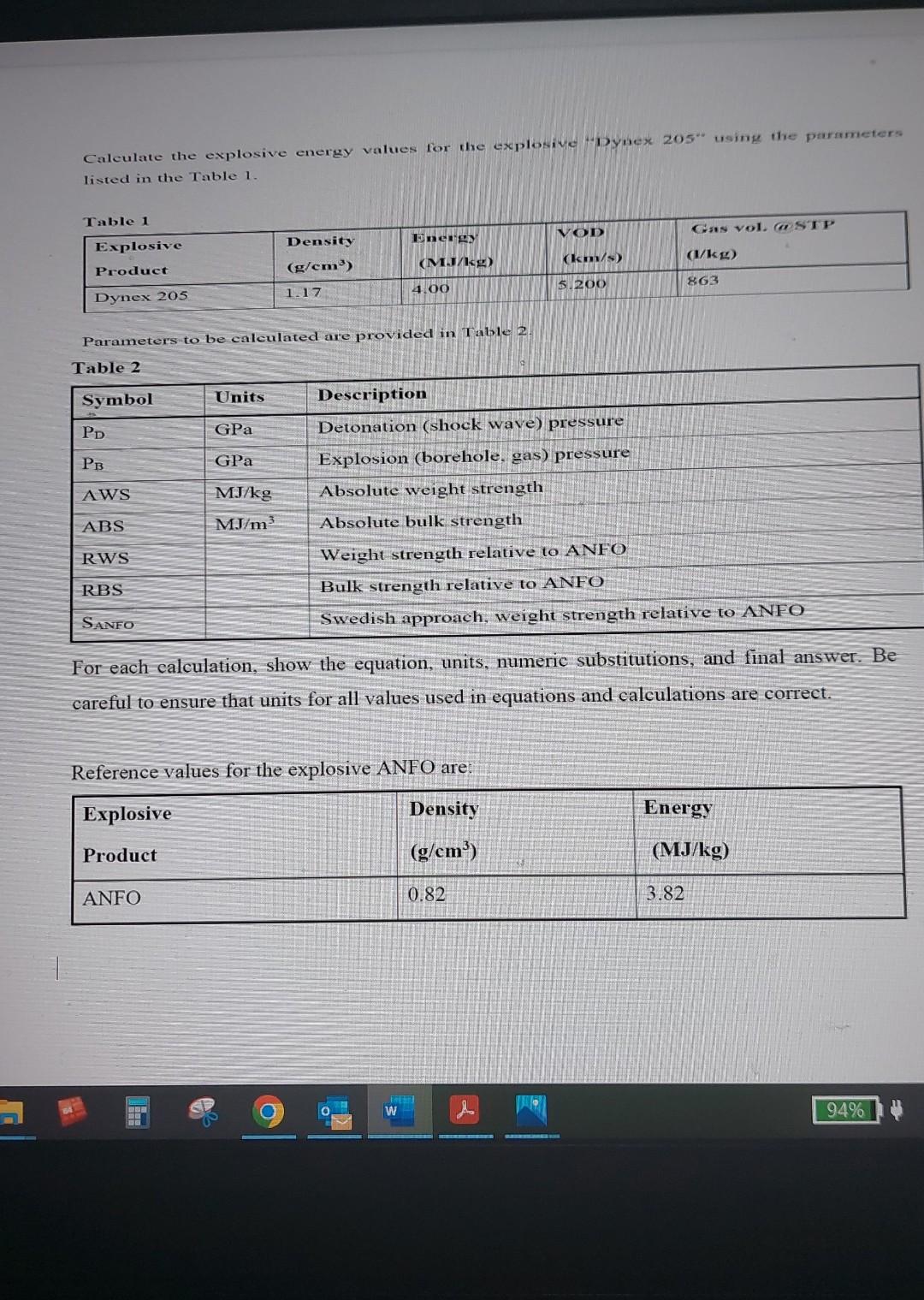Solved Calculate the explosive energy values for the | Chegg.com