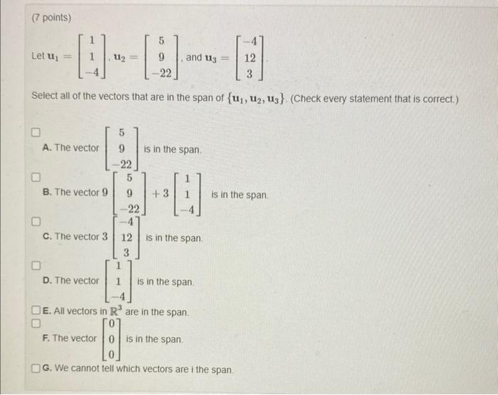 Solved Let u1=⎣⎡11−4⎦⎤,u2=⎣⎡59−22⎦⎤, and u3=⎣⎡−4123⎦⎤ Select | Chegg.com