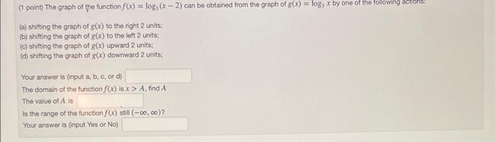 Solved (1 poing) The graph of the function f(x)=log3(x−2) | Chegg.com