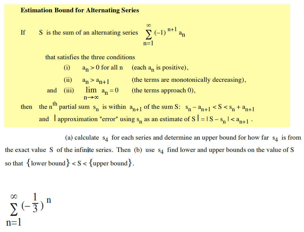 Estimation Bound for Alternating SeriesIf ,S ﻿is the | Chegg.com