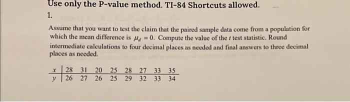 Use only the P-value method. TI-84 Shortcuts allowed. | Chegg.com