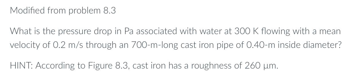 Solved Modified from problem 8.3What is the pressure drop in | Chegg.com