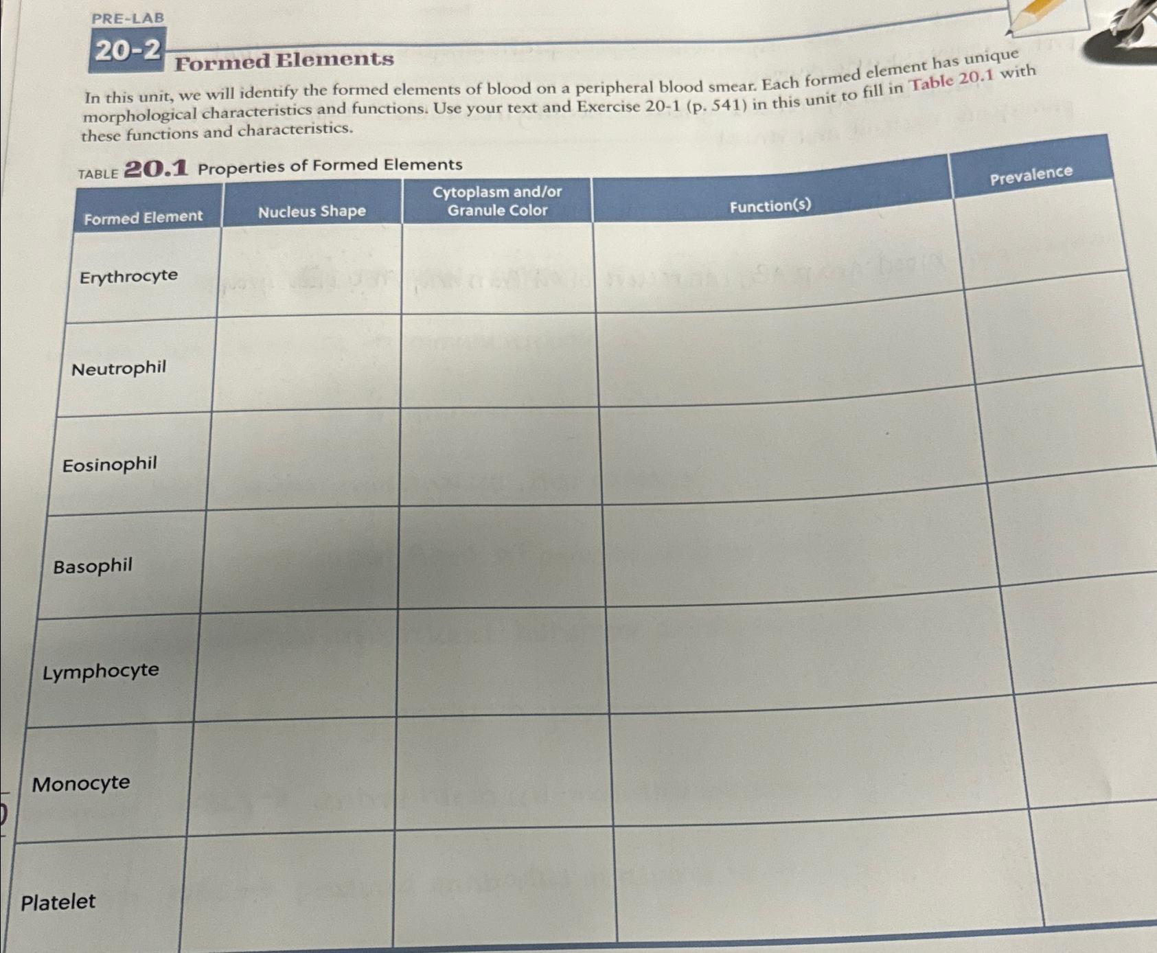 Solved PRE-LAB20-2Formed ElementsIn this unit, we will | Chegg.com