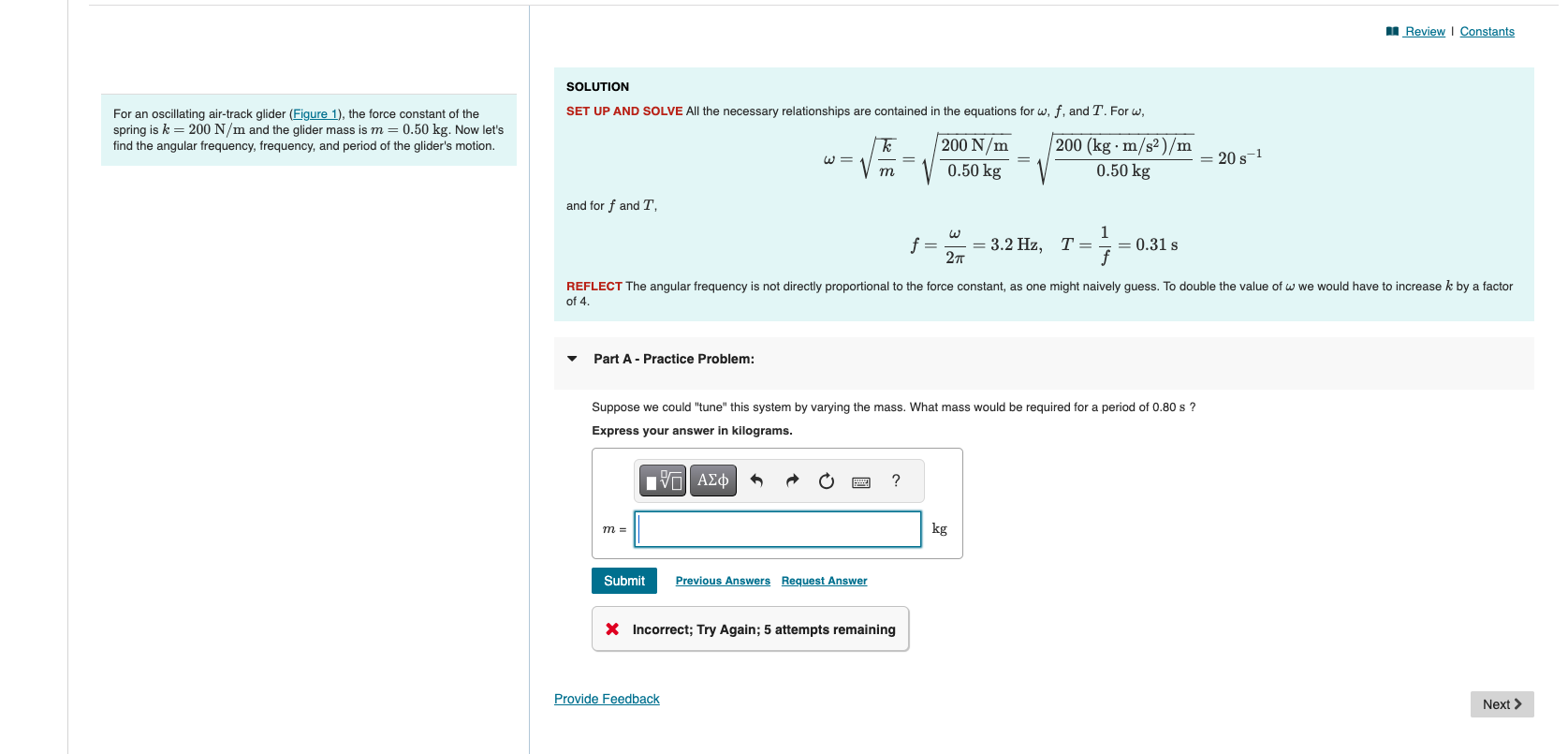 Solved SOLUTIONFor an oscillating air-track glider (Figure | Chegg.com