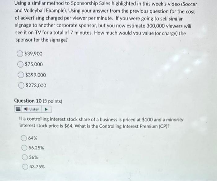 Solved Using a similar method to Sponsorship Sales | Chegg.com