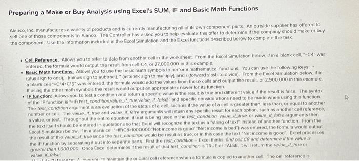 Solved Preparing a Make or Buy Analysis using Excel's SUM, | Chegg.com