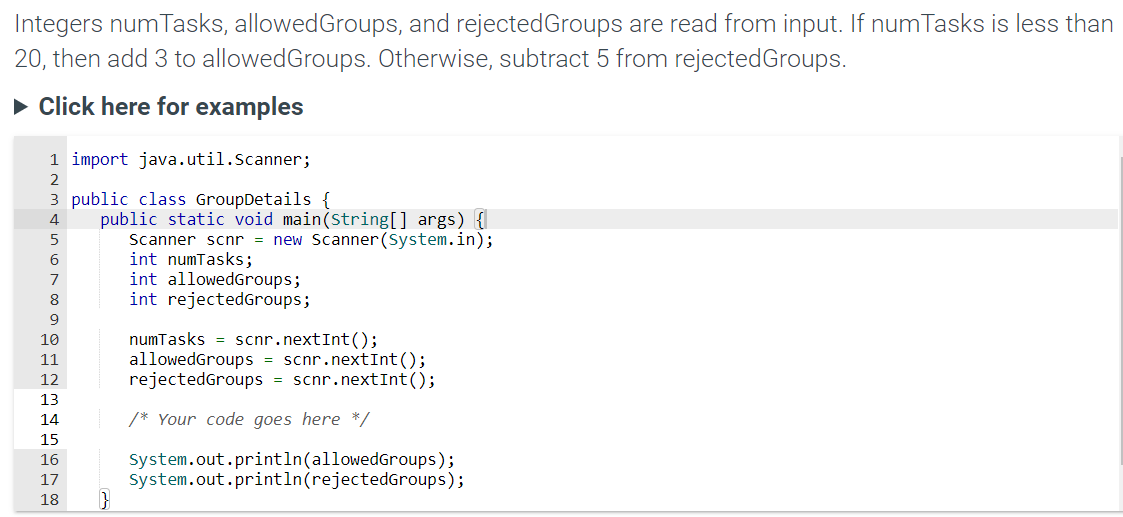 Solved In Java, please:Integers numTasks, allowedGroups, and | Chegg.com