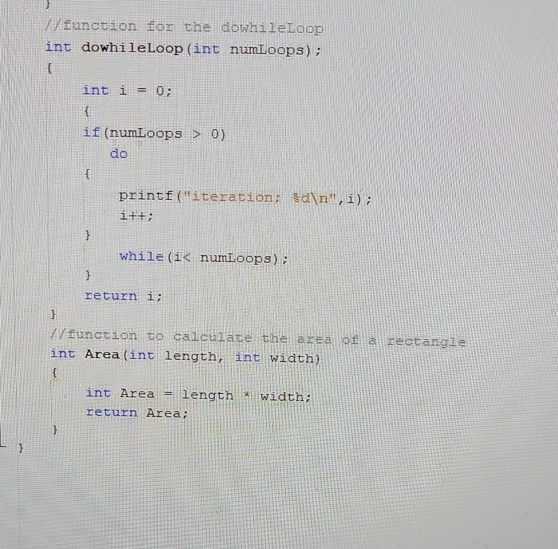 Solved / function for the dowhiletoop int dowhileLoop (int | Chegg.com
