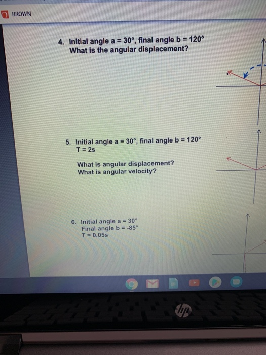 Solved BROWN 4. Initial angle a = 30°, final angle b = 120° | Chegg.com