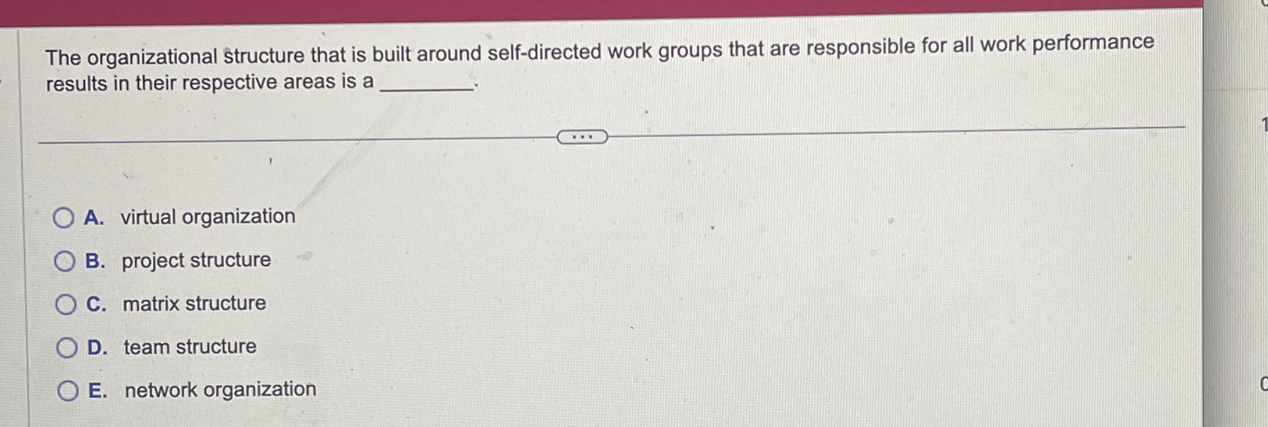Solved The organizational structure that is built around | Chegg.com