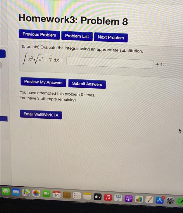 Solved (5 points) Evaluate the integral using an appropriate | Chegg.com