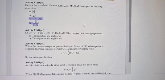 Solved Activity 3.1 (10pts) Suppose that y=−3+2x. For x−0,1, | Chegg.com