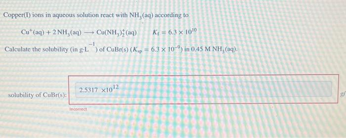 Copper(I) ions in aqueous solution react with NH3(aq) | Chegg.com