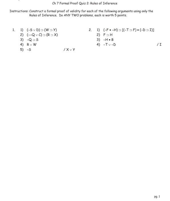 Instructions: Construct a formal proof of validity | Chegg.com
