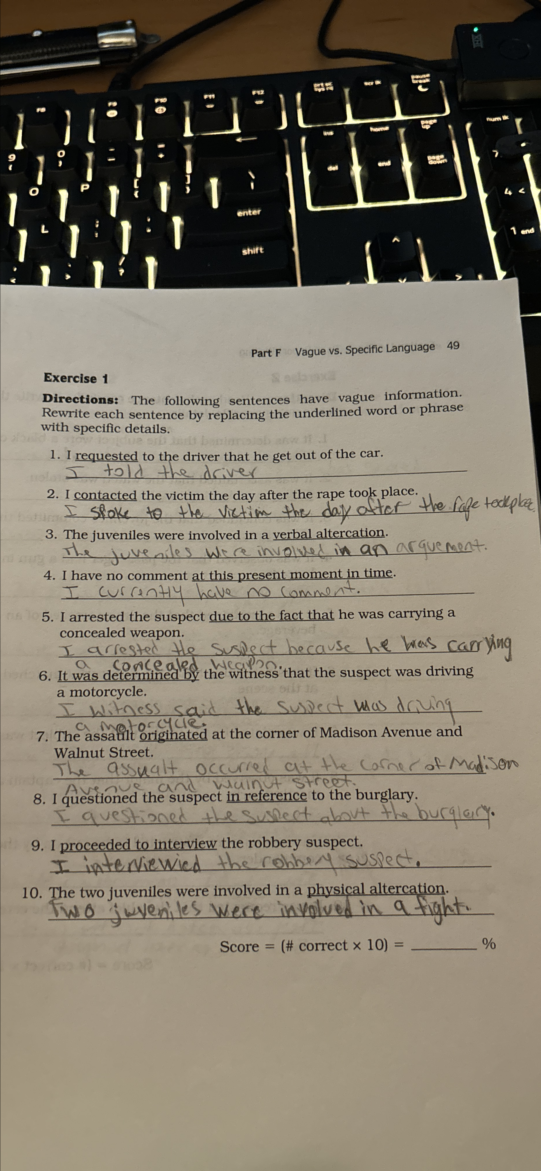 Solved Part F Vague vs. ﻿Specific Language 49Exercise | Chegg.com