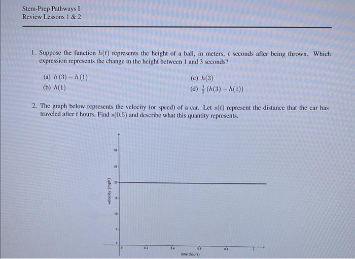 Solved 1 Suppose The Function H T Represents The Height Of