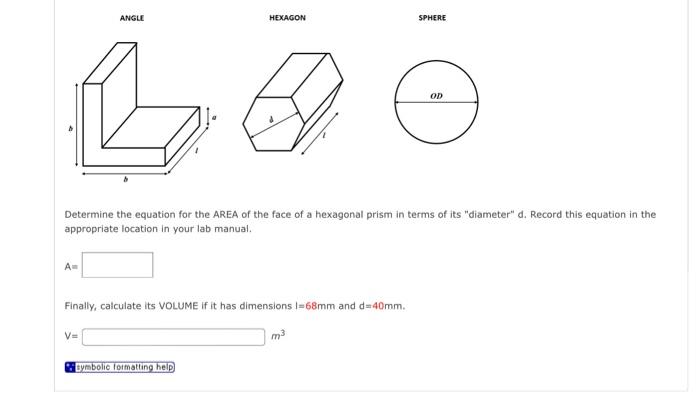 Solved ANGLE HEXAGON SPHERE OD Determine the equation for | Chegg.com