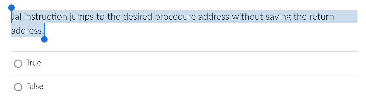 Solved Jal instruction jumps to the desired procedure | Chegg.com