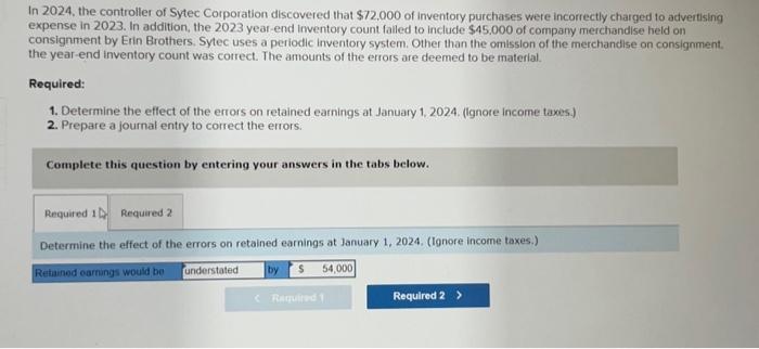 Solved In 2024, the controller of Sytec Corporation | Chegg.com