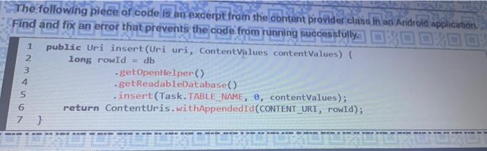Solved The following piece of code is an excerpt from the | Chegg.com