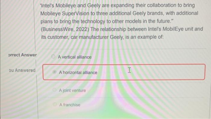 Solved 'Intel's Mobileye and Geely are expanding their | Chegg.com