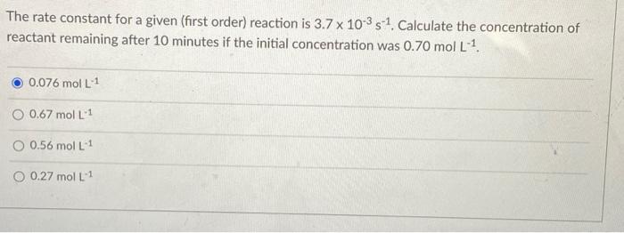 Solved The rate constant for a given (first order) reaction | Chegg.com