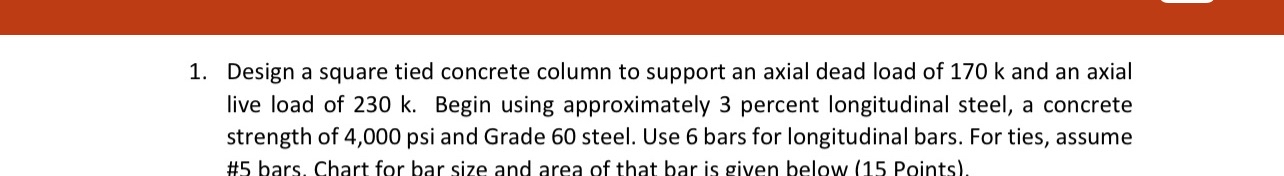 Design a square tied concrete column to support an | Chegg.com