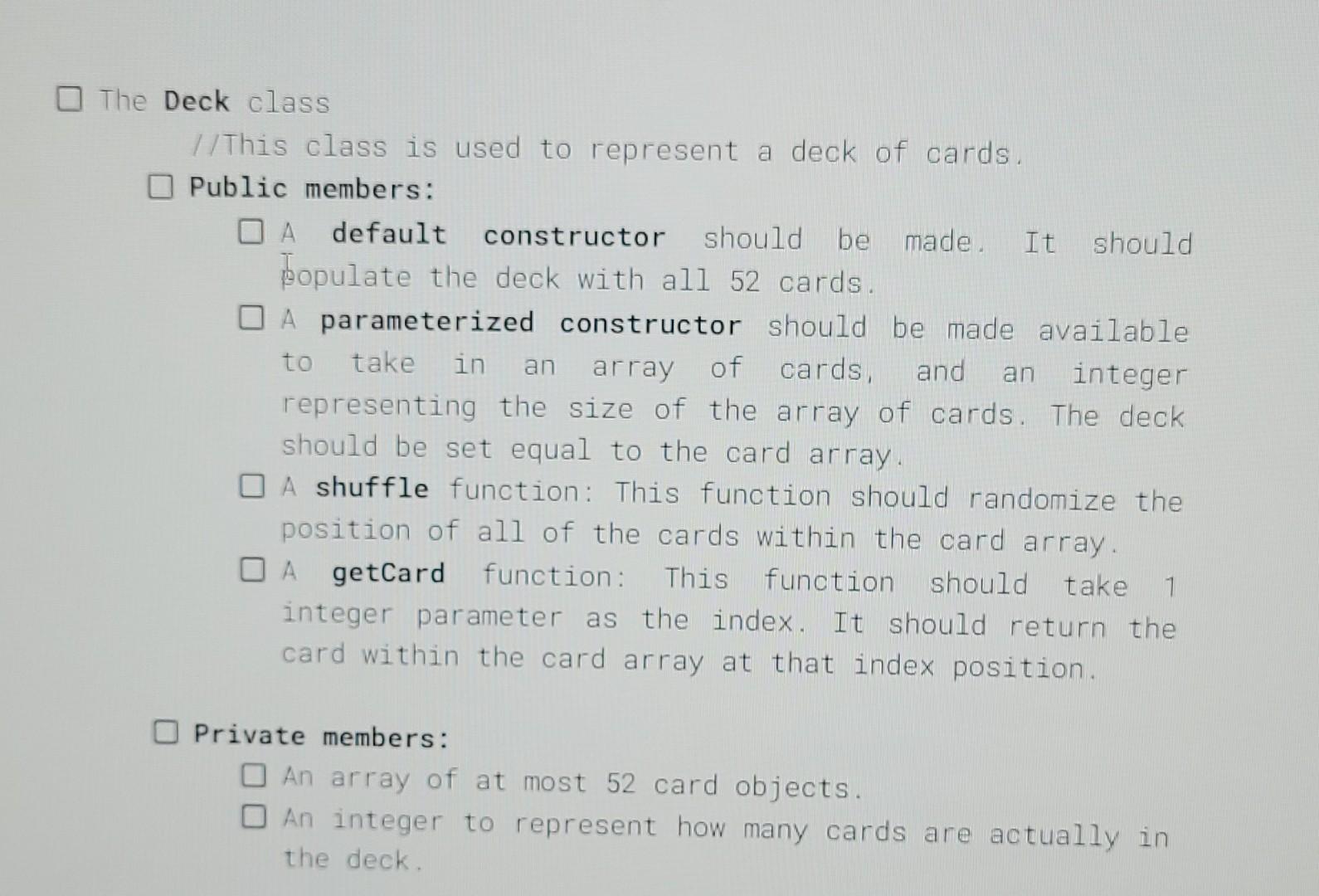 Solved The Deck class //This class is used to represent a | Chegg.com