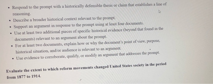Respond to the prompt with a historically | Chegg.com